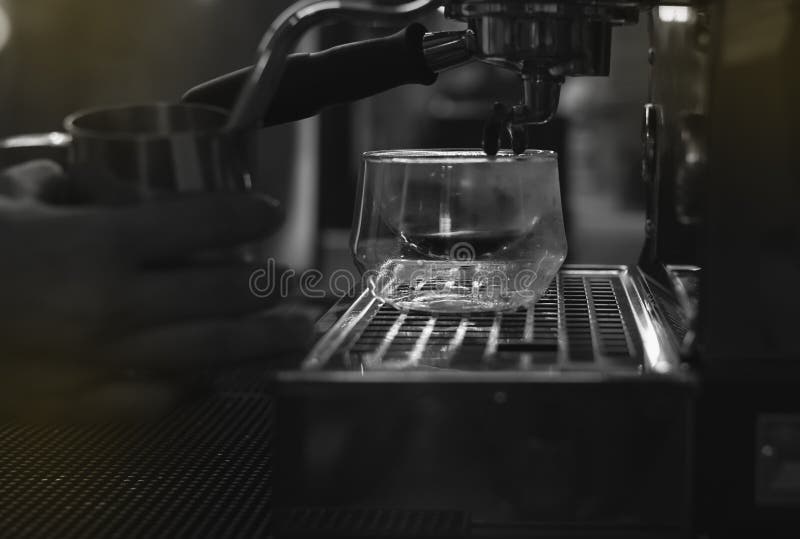 Glass of Coffee Put on Machine,prepare for Extract Stock Image - Image ...