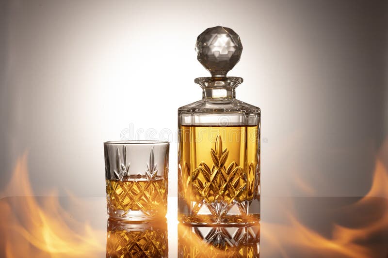 Cognac or Brandy on a Glossy Table on an Gray Background with a Red ...