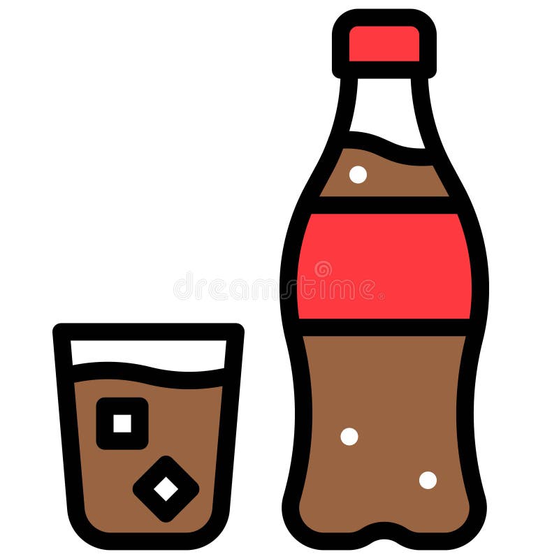 Glass of Cola with Cola Bottle Icon, Beverage Filled Vector Stock ...