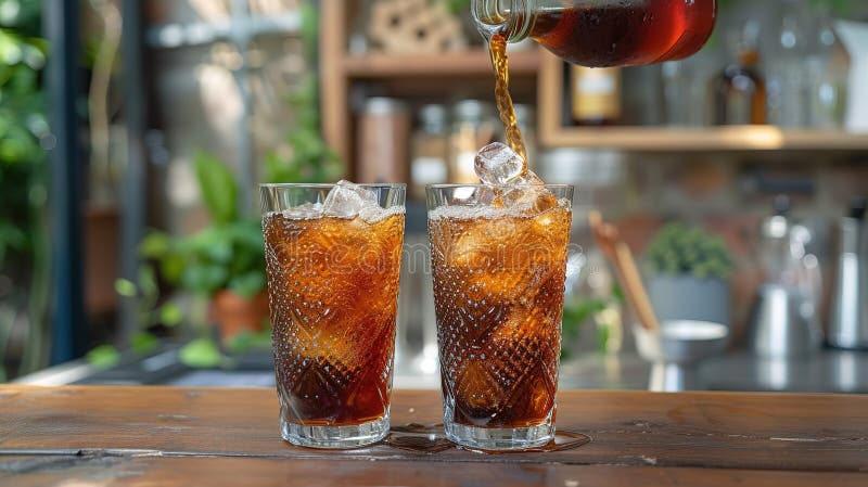 Glass of Cola Drink on Bar Counter with Ice Cubes and Splash Stock ...