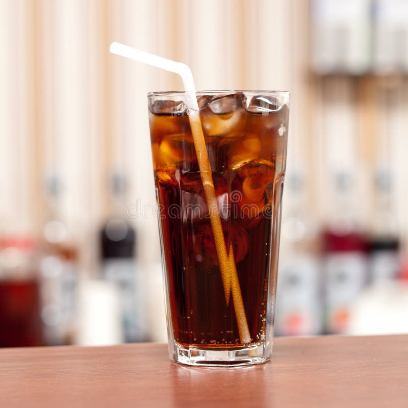 Glass of Cola with Ice on the Bar Stock Photo - Image of cola ...