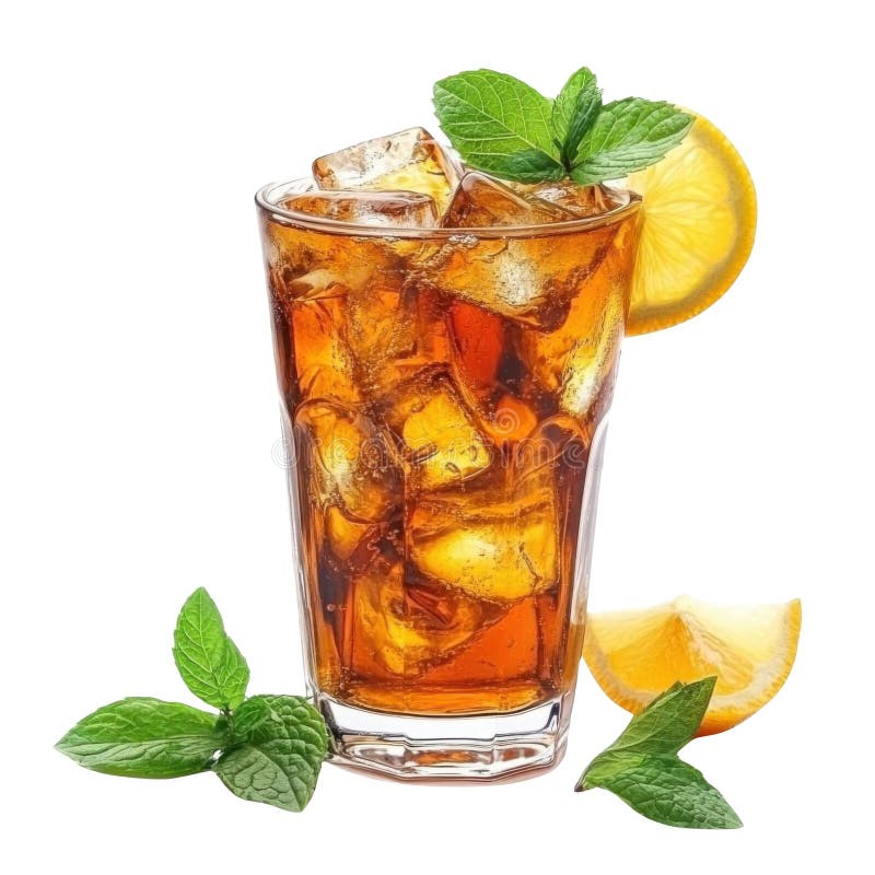Glass of Cola with Ice Cubes, Lemon and Mint. Refresment Drink Stock ...