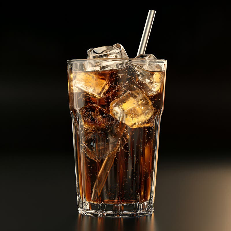 A glass of cola with ice stock illustration. Illustration of cola ...