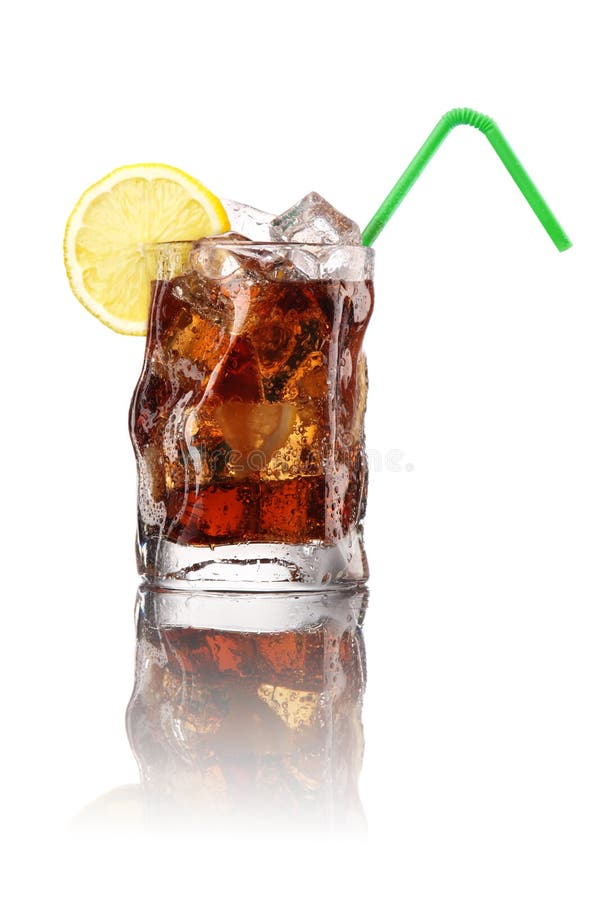 Glass of Cola with Ice and Lemon Stock Image - Image of straw, beverage ...