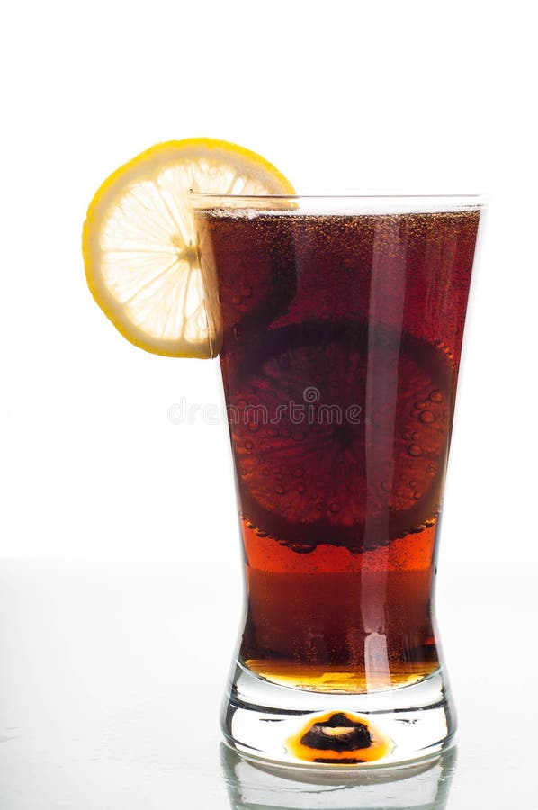 Glass of Cola with Sliced Lemon Stock Image - Image of cocktail, soft ...