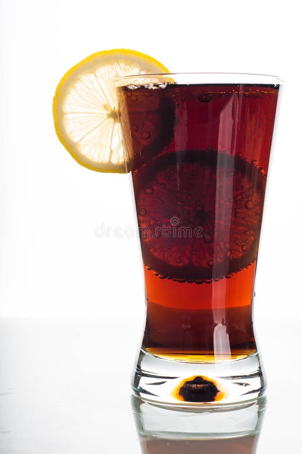Glass of Cola with Sliced Lemon Stock Photo - Image of vertical, soft ...