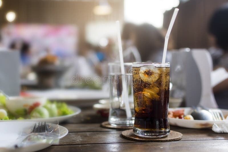 Glass of Cola on Table at the Lunch Time. Stock Photo - Image of eating ...
