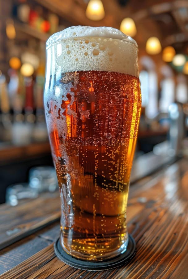 Glass of Cold Beer on the Bar Counter in Pub Stock Image - Image of ...