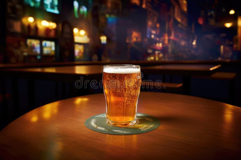 Glass of Beer on Wooden Table in an Empty Pub. AI Generated Stock ...