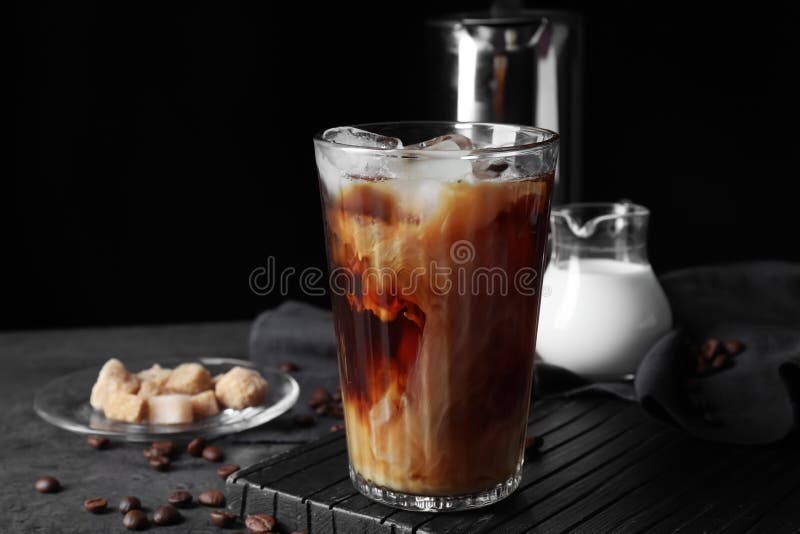 Glass of Cold Coffee on Dark Table Stock Image - Image of beans, brown ...
