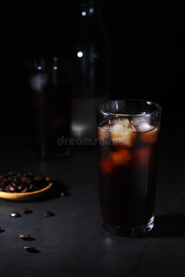 Cold Coffee with Ice in Low Key Stock Photo - Image of morning ...