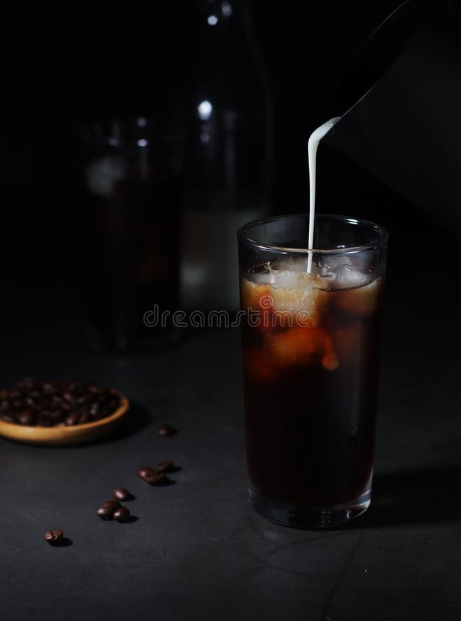 Cold Coffee with Ice in Low Key Stock Image - Image of delicious ...