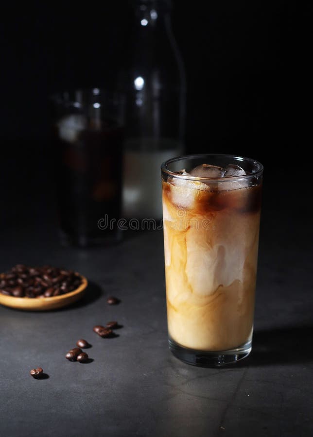Cold Coffee with Ice in Low Key Stock Image - Image of cream ...