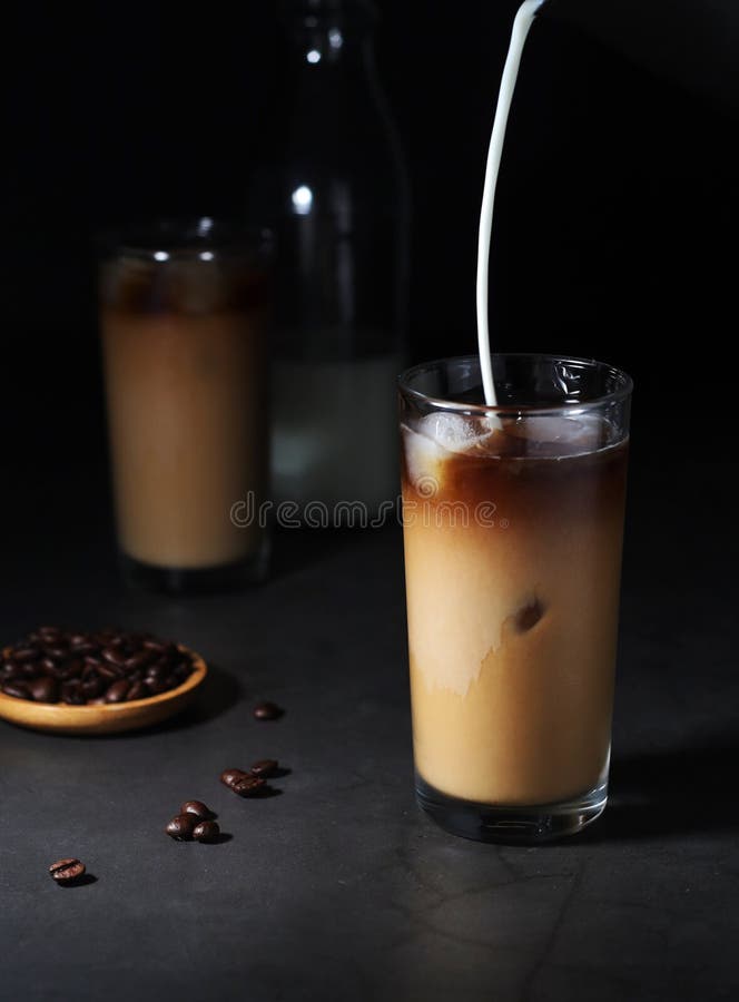 Cold Coffee with Ice in Low Key Stock Photo - Image of brewed, brown ...