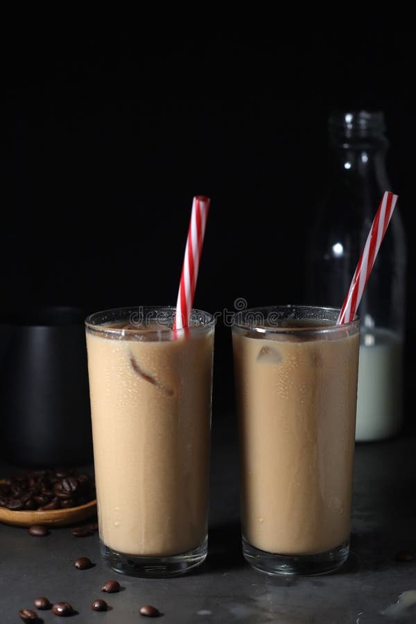 Cold Coffee with Ice in Low Key Stock Image - Image of summer, cream ...