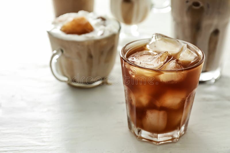 Glass with Cold Coffee on White Table Stock Image - Image of delicious ...