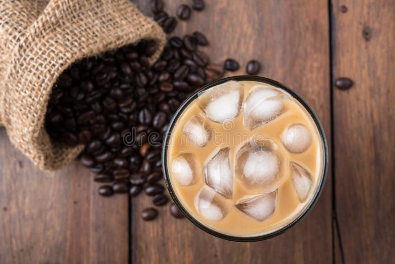 Glass of Cold Coffee on Wood, Topview Stock Image - Image of glass ...