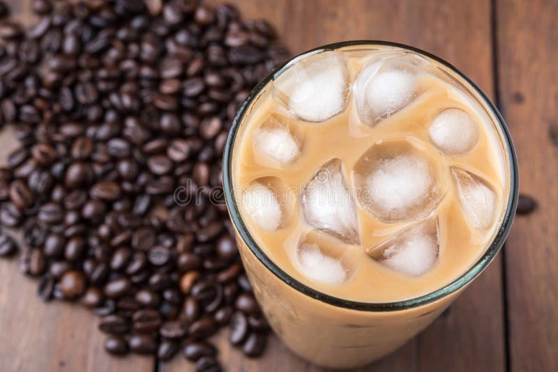 Glass of Cold Coffee on Wood, Topview Stock Image - Image of natural ...