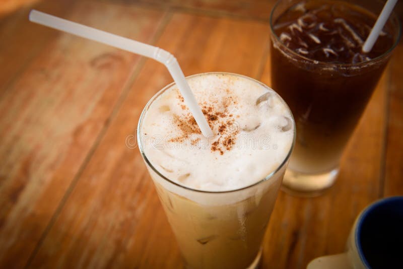 Glass of Cold Coffee on Wooden Table Stock Image - Image of cocktail ...