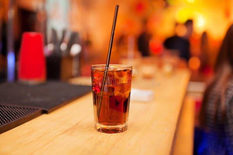 The Glass Cold Drink on the Bar Counter Stock Photo - Image of leisure ...