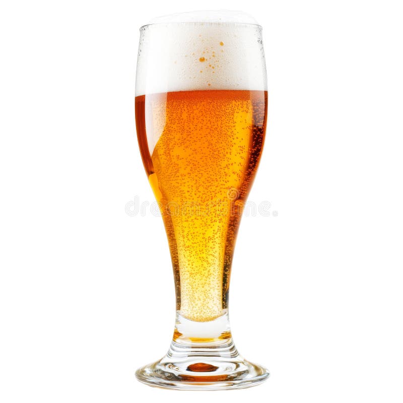 Glass of Cold Lager Beer with Foam and Bubbles on White Background ...