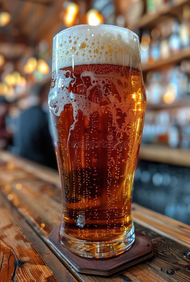 Glass of Cold Light Beer on the Wooden Bar Counter in Pub Stock Image ...