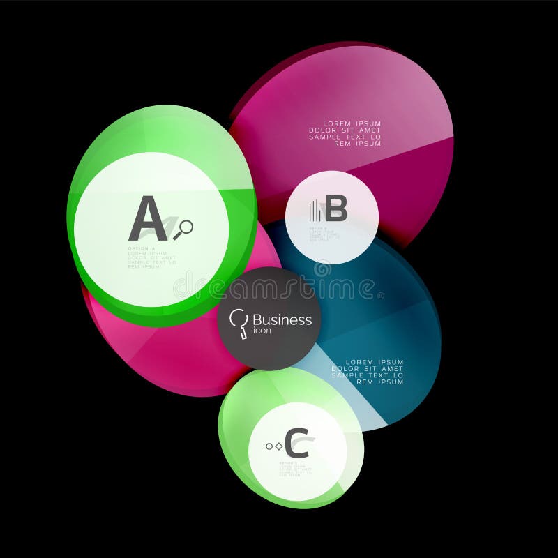 Glass Color Circles - Infographic Elements on Black Stock Illustration ...