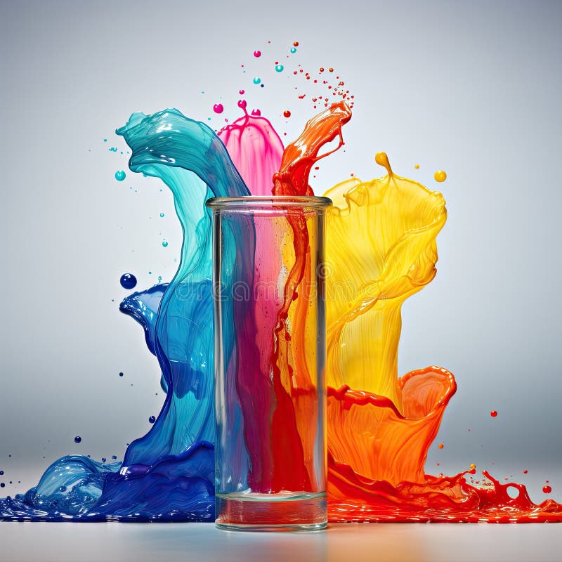 A Glass with Colorful Paint Splashing Out of it Stock Illustration ...