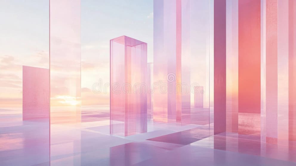 Glass Columns and Pink Sunset Reflection Stock Illustration ...