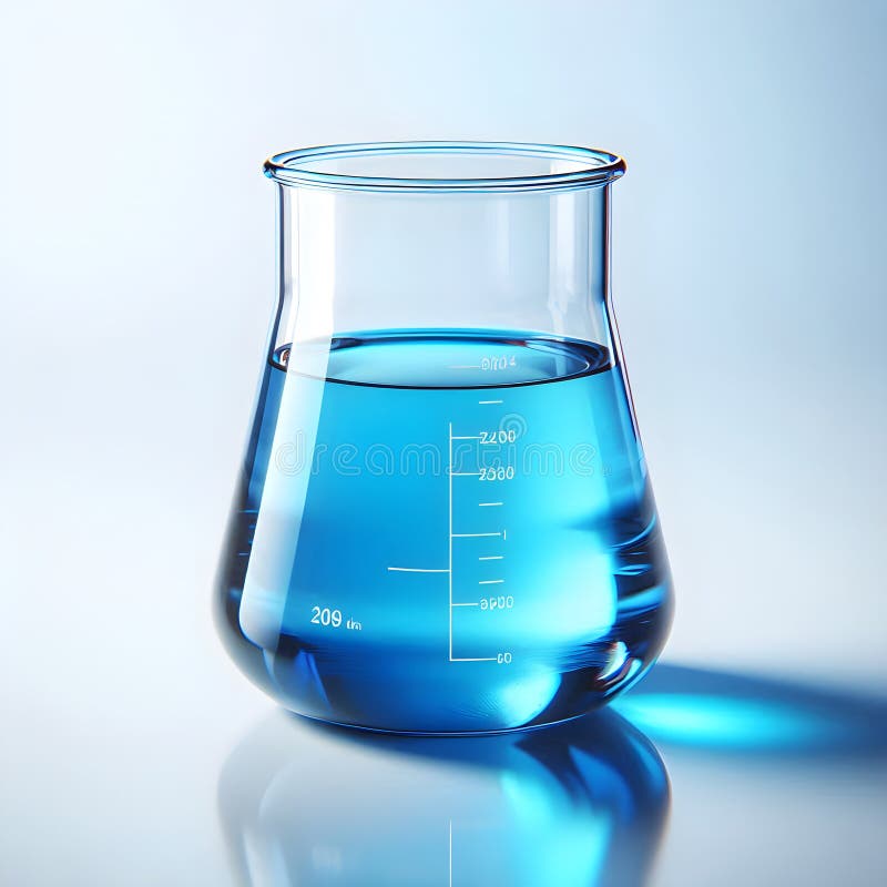 Conical Flask Containing Blue Liquid is Reflecting on Surface Stock ...