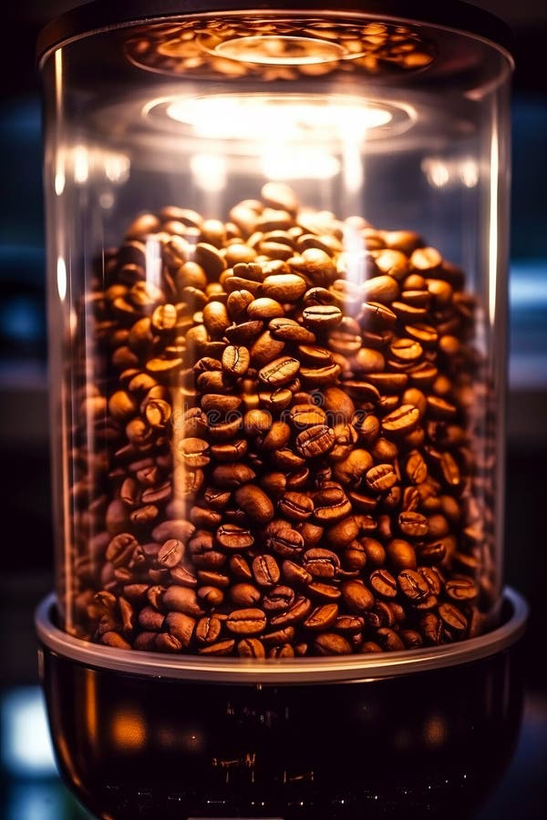 Glass Container Filled with Coffee Beans on Top of Counter Top Next To ...