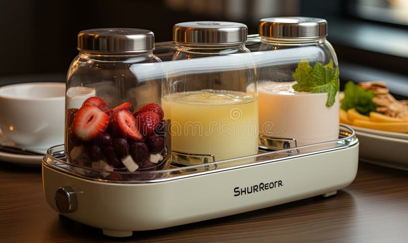 Glass Container Filled with Fruit on Table Stock Image - Image of decor ...