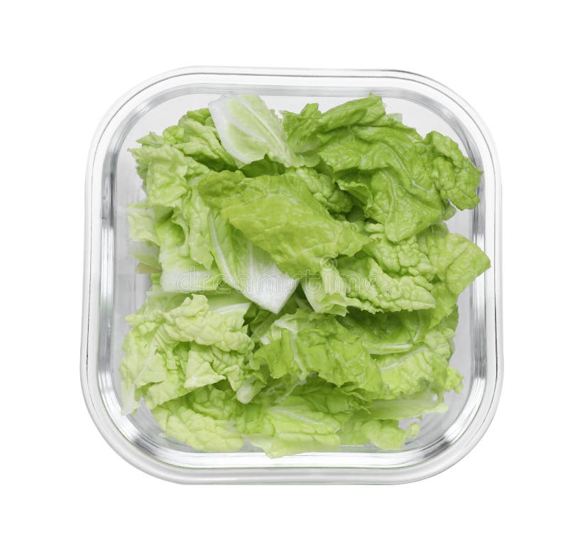 Glass Container with Fresh Cabbage Isolated on White, Top View Stock ...