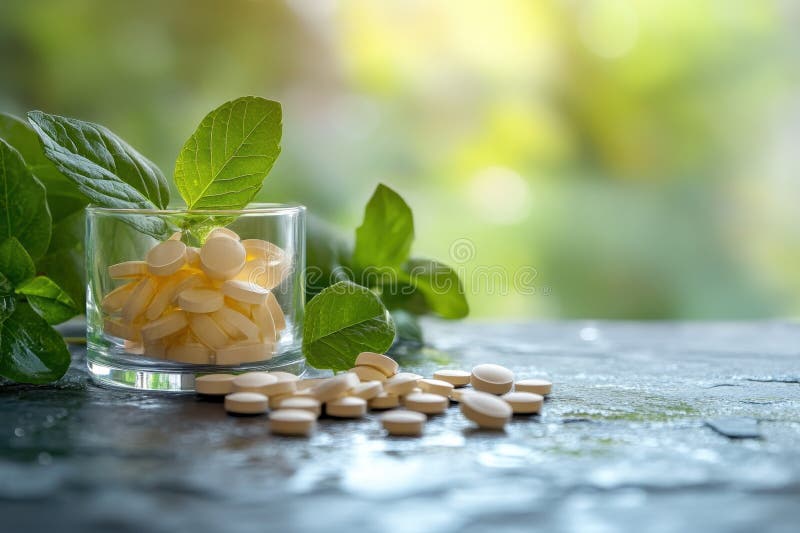 Natural Herbal Supplements with Mint Leaves in a Glass Container on a ...