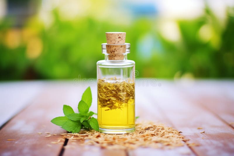 Glass Container of Peppermint Oil with Fresh Mint Leaves Stock Photo ...