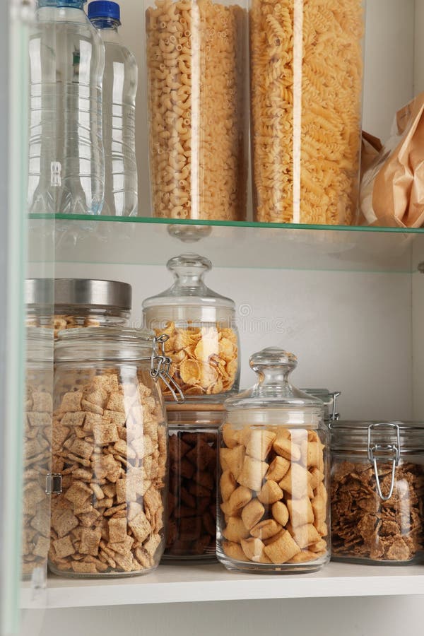 Glass Containers with Different Breakfast Cereals and Other Products on ...