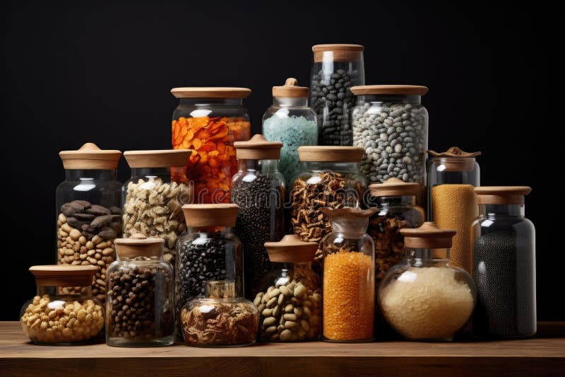 Glass Containers with Dry Goods, Neatly Stacked Stock Illustration ...