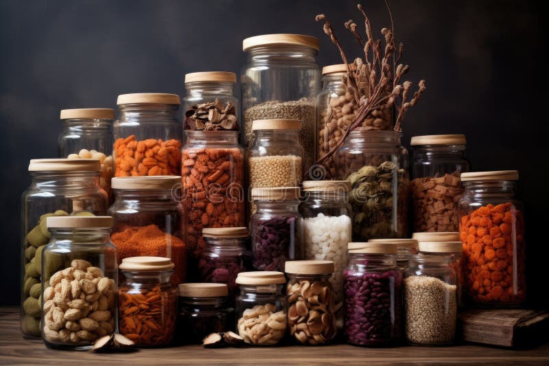 Glass Containers with Dry Goods, Neatly Stacked Stock Illustration ...
