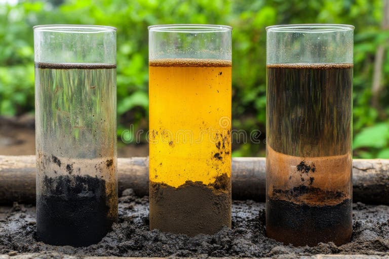 In Glass Containers, Water Flows Over Three Varying Soil Types Stock ...