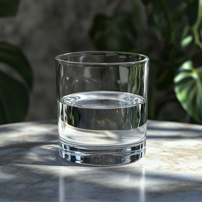 A Glass Containing Water with Condensation on a Reflective Base Stock ...
