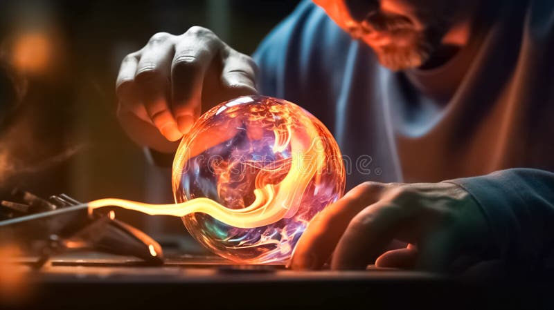 Glass Crafting Worker Make Glass Handmade Figures of Melted Glass ...