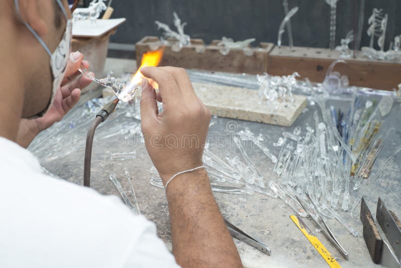 Glass Craftsman Making a Glass Sculpture. Stock Photo - Image of ...