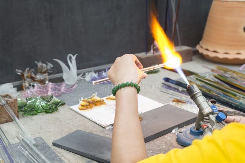 Glass Craftsman Making a Glass Sculpture. Stock Image - Image of skill ...