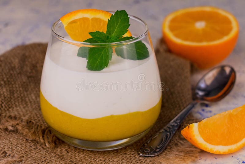 Glass of Cream Cheese and Orange Mousse. Close-up Stock Image - Image ...
