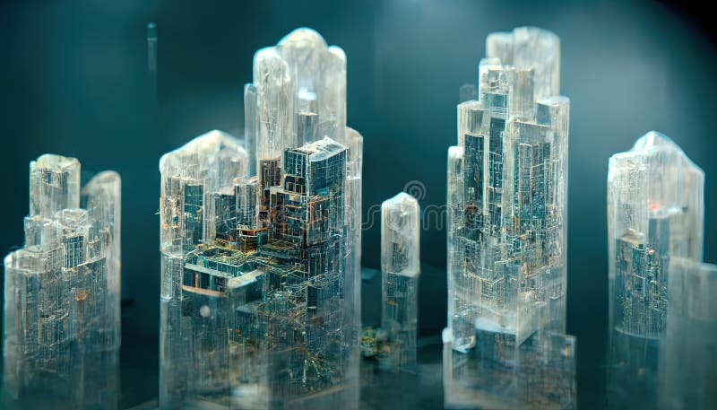 Glass and Crystal Modular Skyline City Architecture, Generative Ai ...