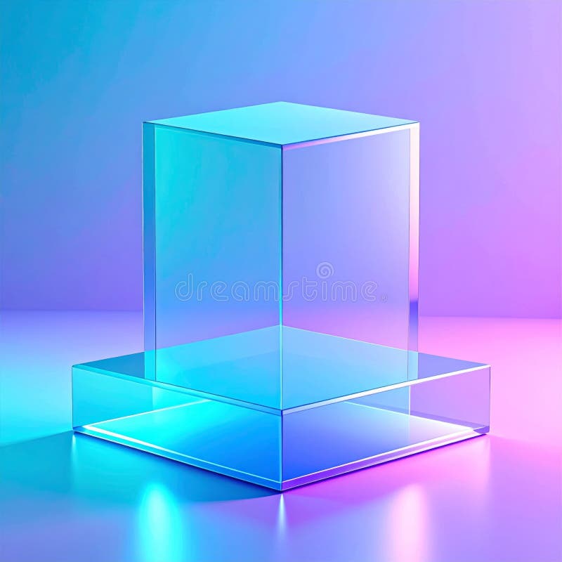 Glass Cube Display with Neon Gradient Lighting Stock Illustration ...