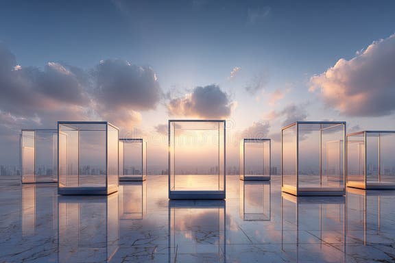 Glass Cubes at Sunset stock illustration. Illustration of reflection ...