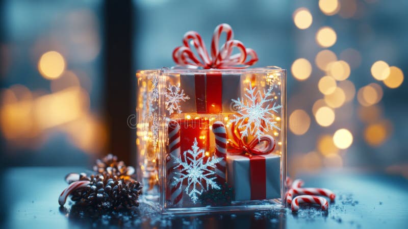 Glass Cube Filled with Christmas Decorations Stock Illustration ...