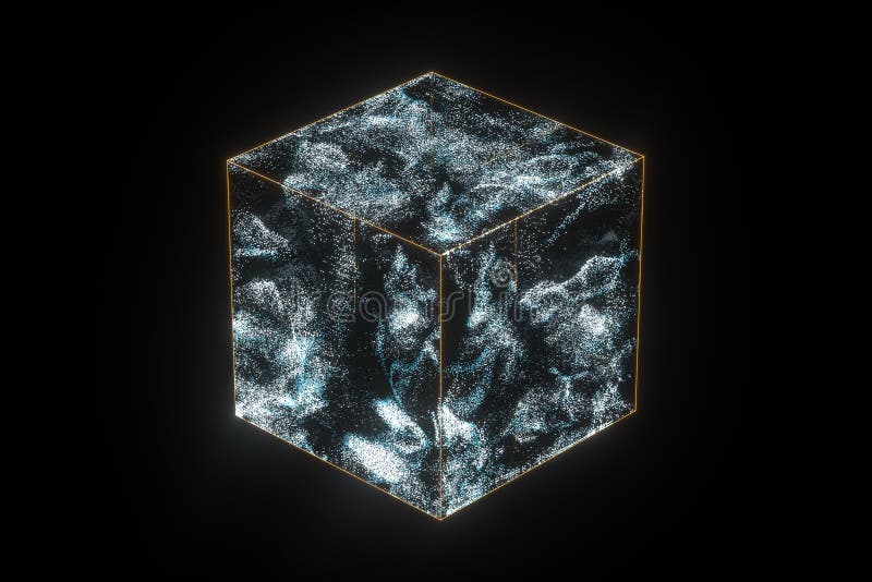 Glass Cube with Glowing Particles Inside, 3d Rendering Stock ...