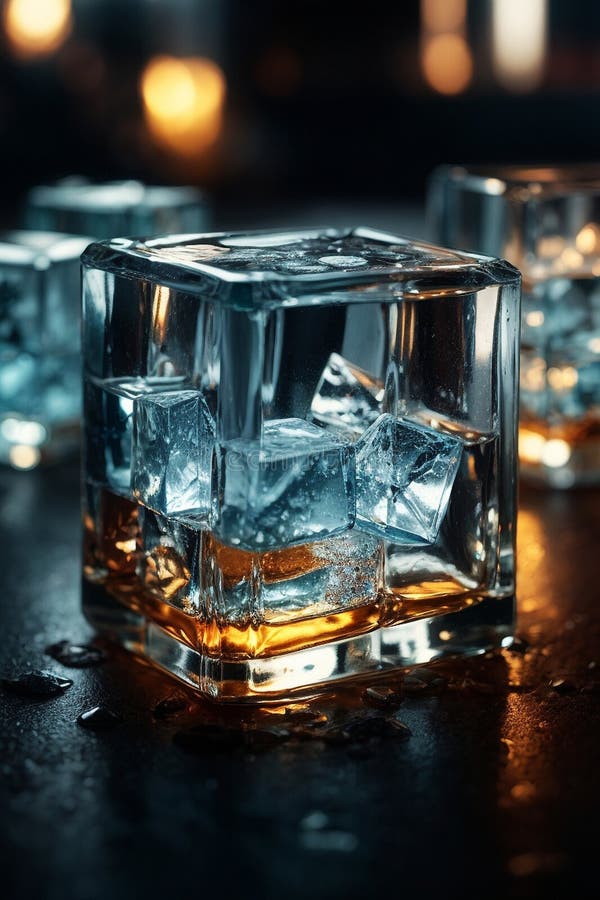 Glass cube with ice cubes stock illustration. Illustration of iron ...